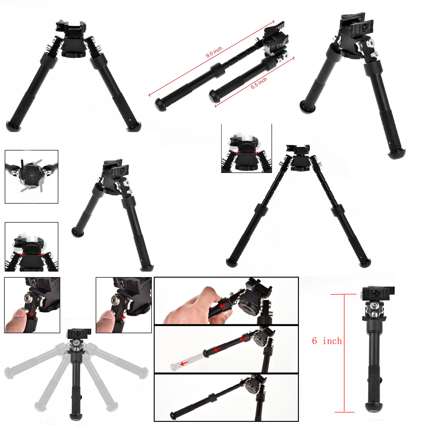 Atlas style Bipod 360-degree Adjustable 6.5-9" Tactical Rifle Bipod ...